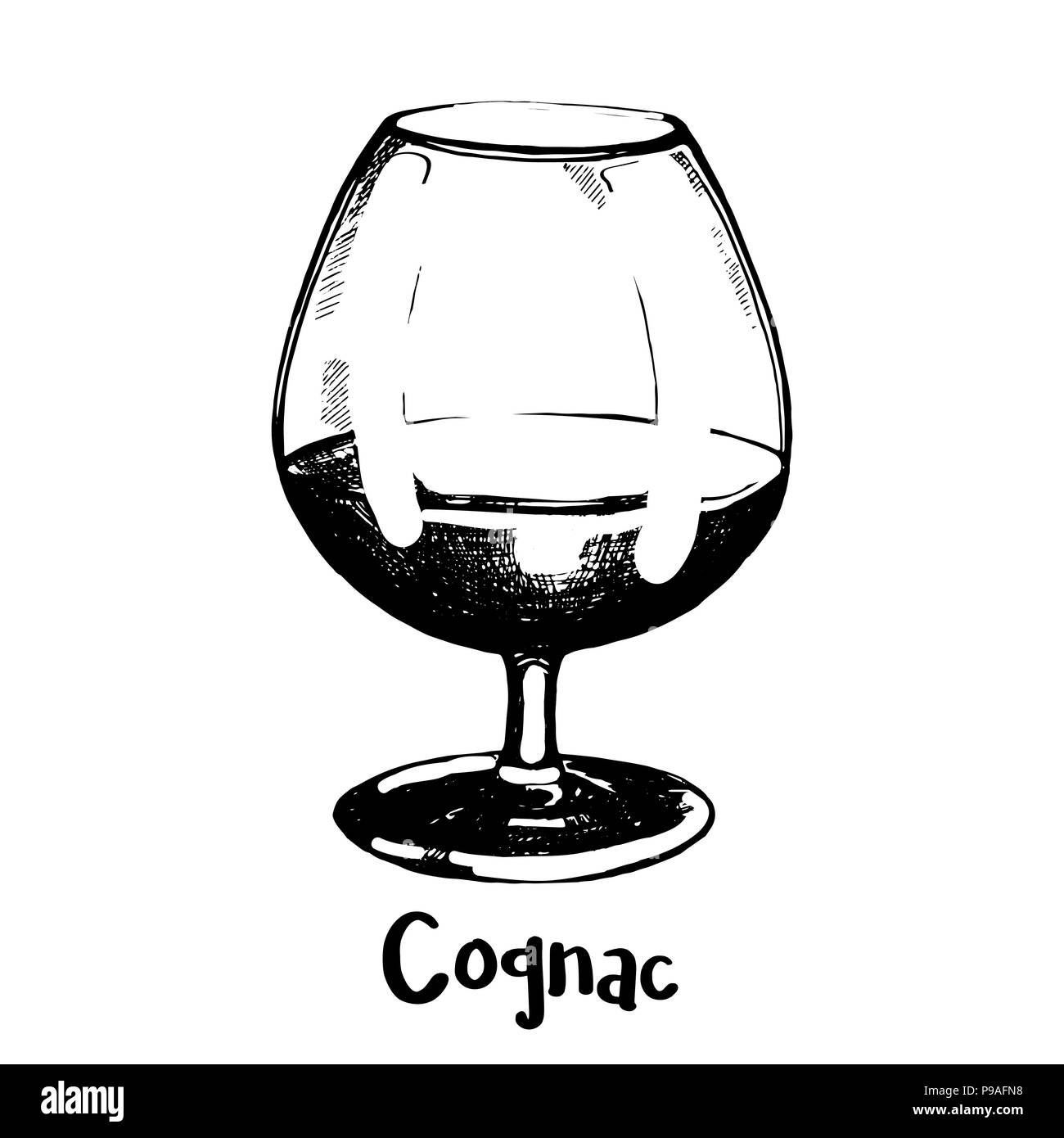 Hand drawn sketch style glass of cognac isolated on white background. Vector illustration Stock ...