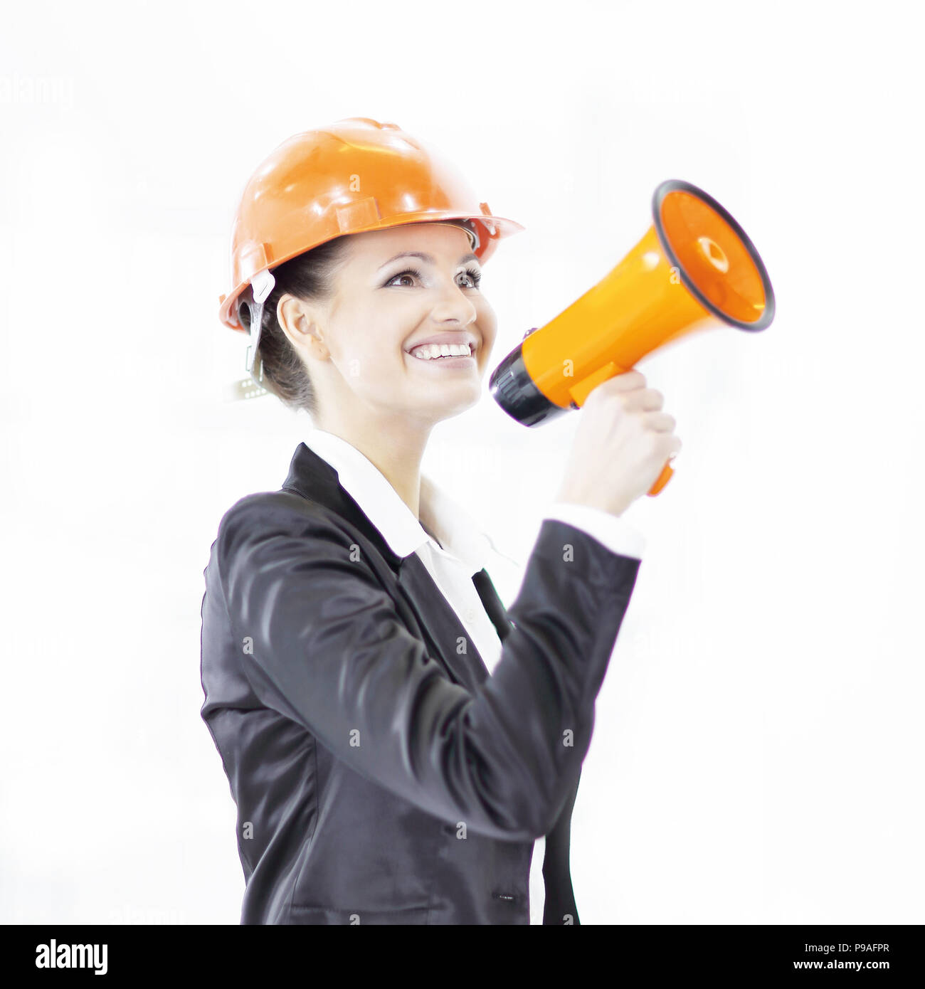 Woman megaphone on office hi-res stock photography and images - Alamy