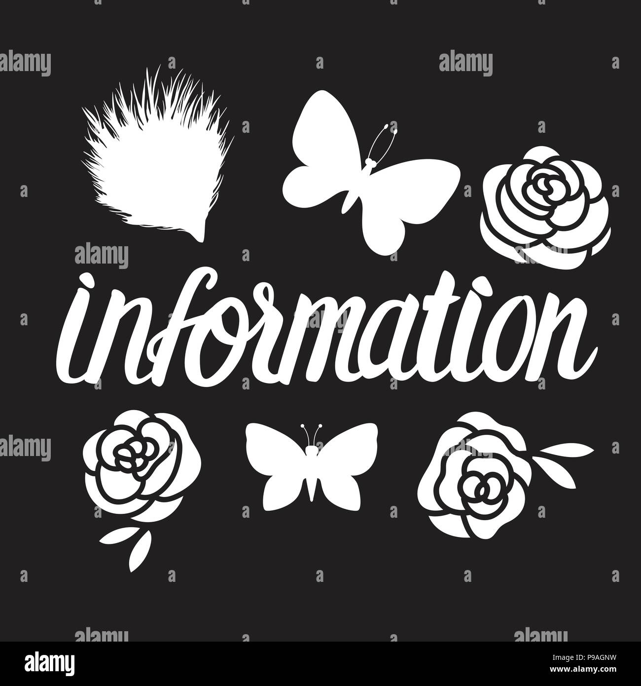 Information. Vector inscription lettering calligraphy white isolated on ...