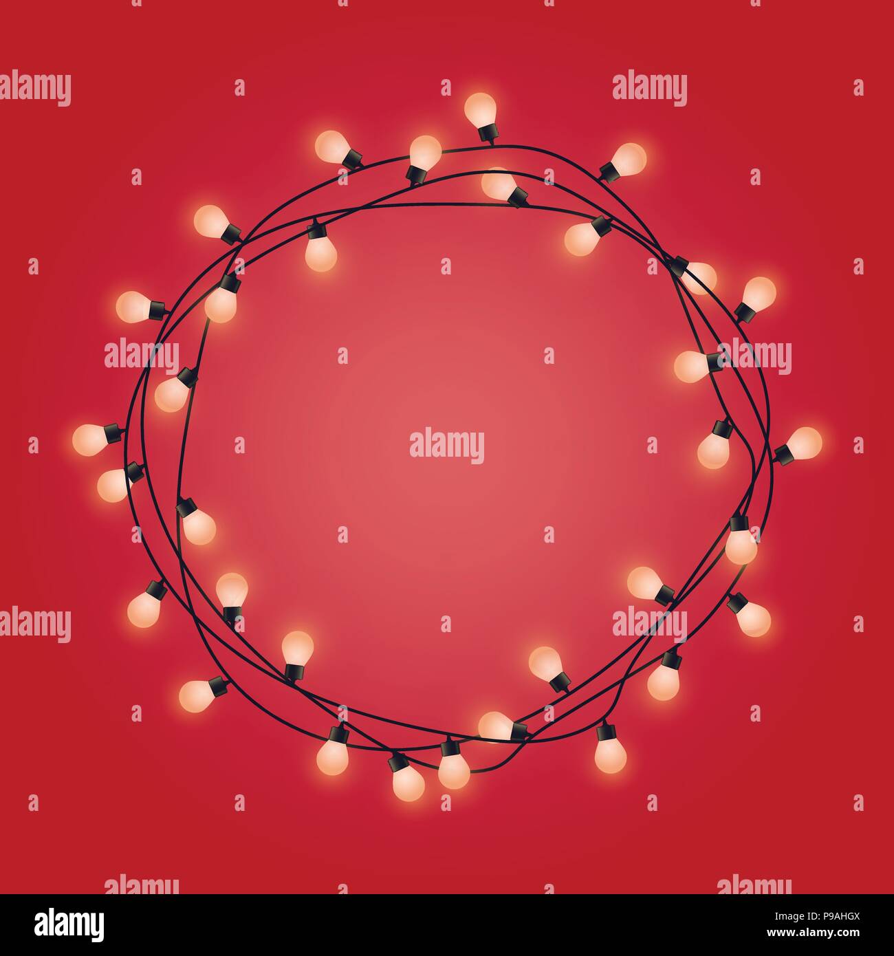 Garland frame with glowing lamps, decorative lights garland, round ...