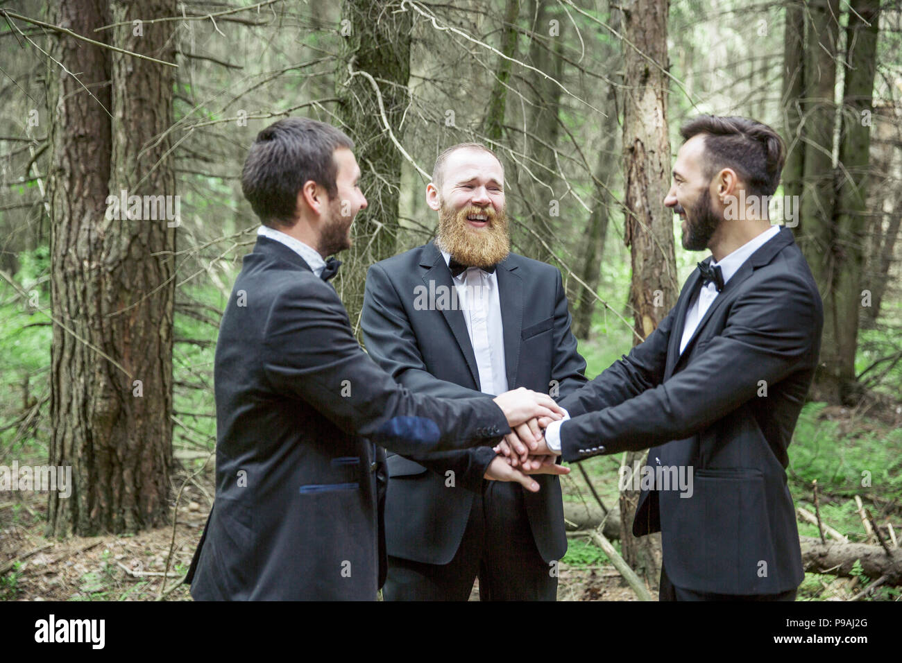 business partners standing with folded hands together Stock Photo - Alamy