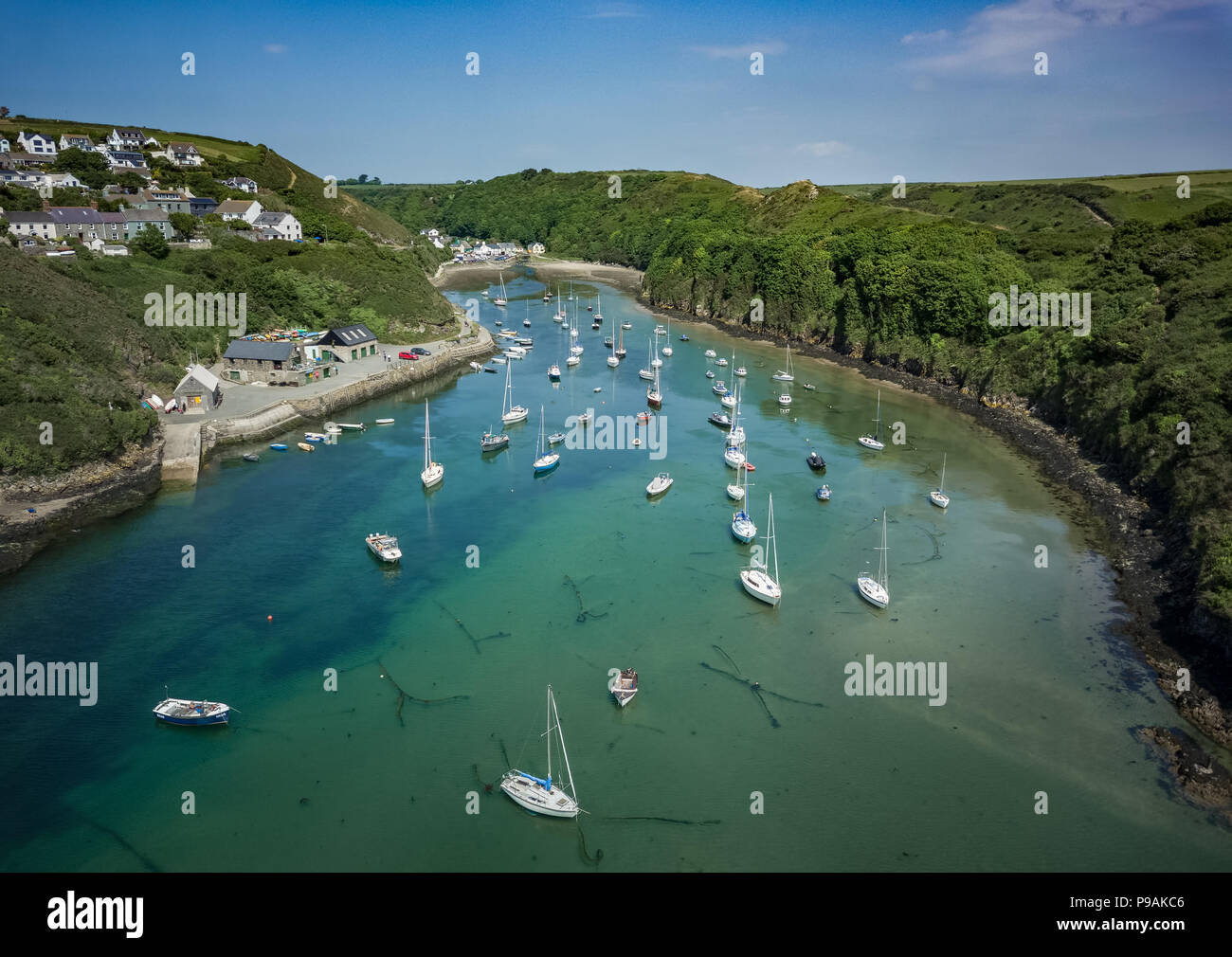 An aerial photograph of the tidal inlet and marina at Solva in ...