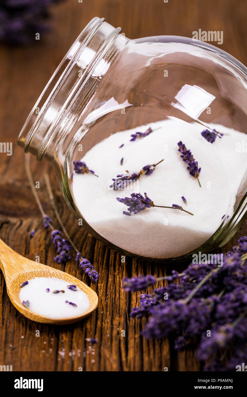 Lavender Sugar with Lavender Flowers Stock Photo - Alamy