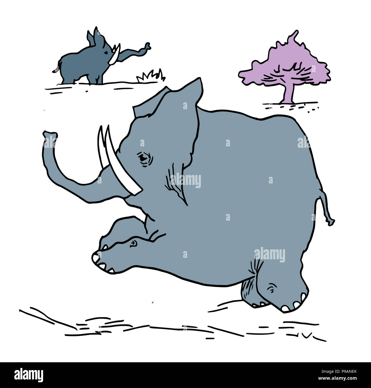 Running tiny elephant. illustration of wildlife in the Africa. Tiny ...