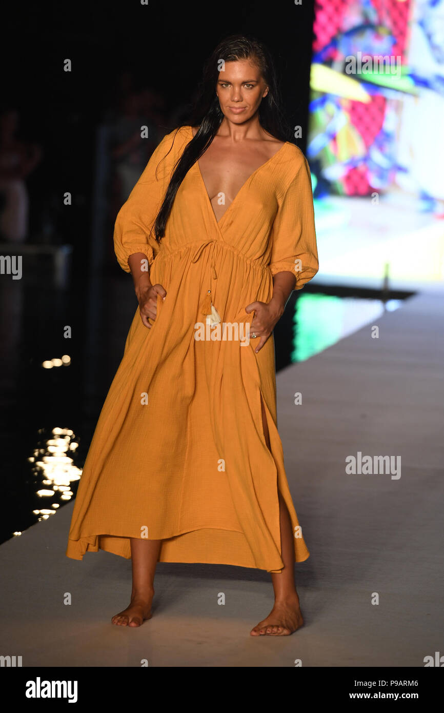 MIAMI BEACH, FL - JULY 15: A Model walks the runway for the 2018 Sports ...