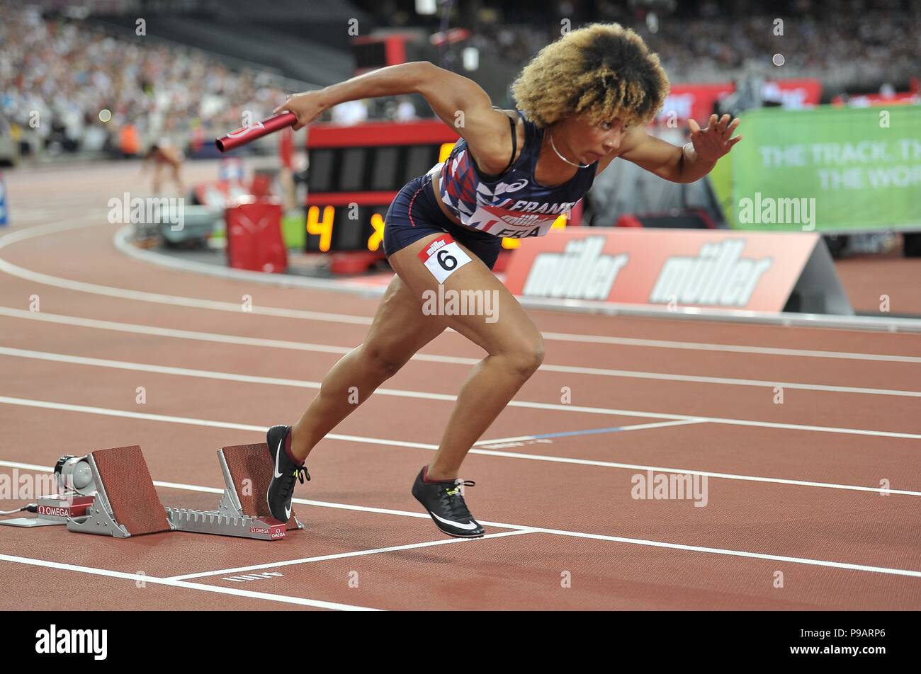 London, UK. 15th July 2018. Estelle Raffai (FRA) in the womens 4 x 100m ...