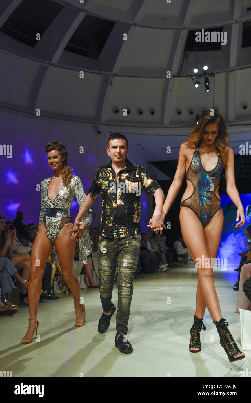Miami Beach, Florida, USA. 16th July, 2018. Designer Erik Rosete walks the runway for Mister ...