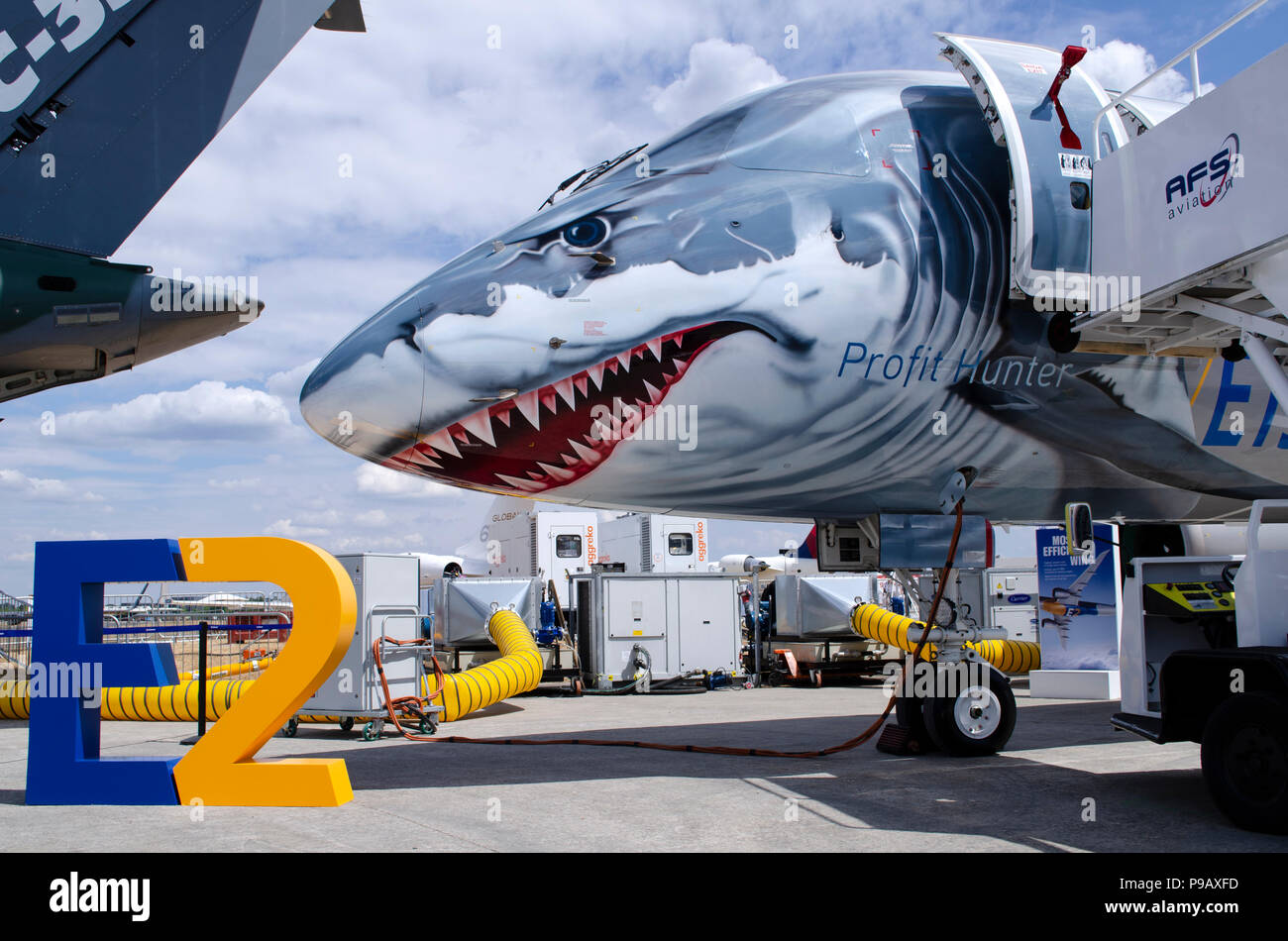 Embraer E190-E2 Profit Hunter with sharks teeth nose. Farnborough ...