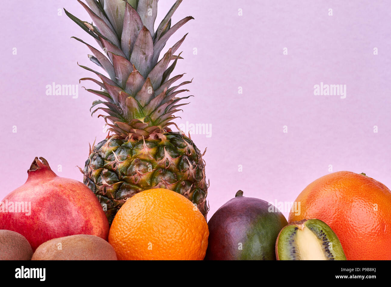 Healthy tropical fruits and copy space. Composition from mediterranean ...