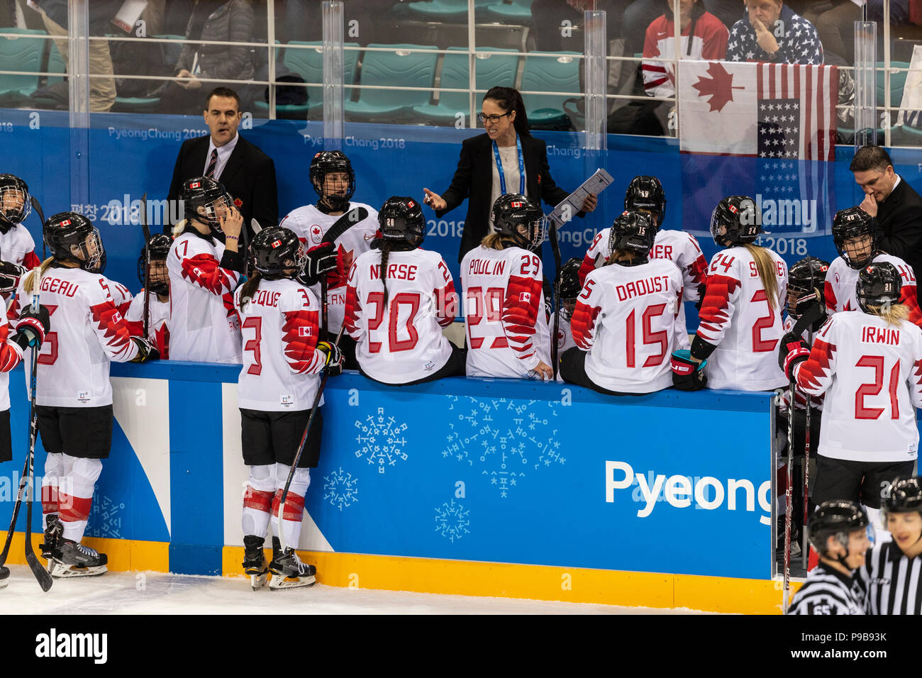 Canadian Head Coach Laura Schuler with Team Canada during the Gold ...
