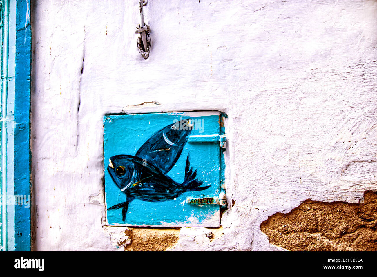 Mural two fish on the facade, Architecture Tunis Stock Photo - Alamy