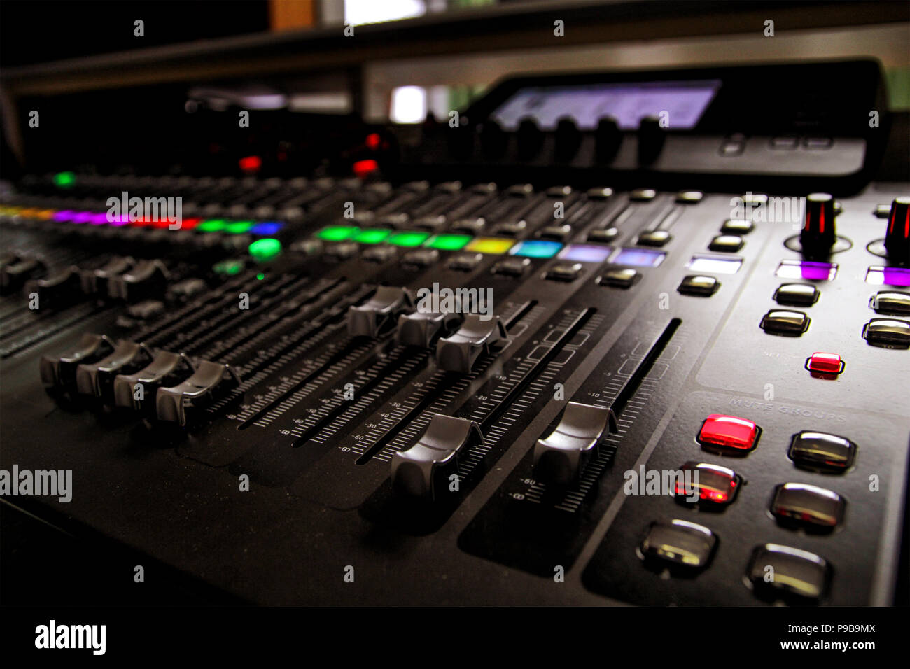 Music studio mixer control, close-up Stock Photo - Alamy