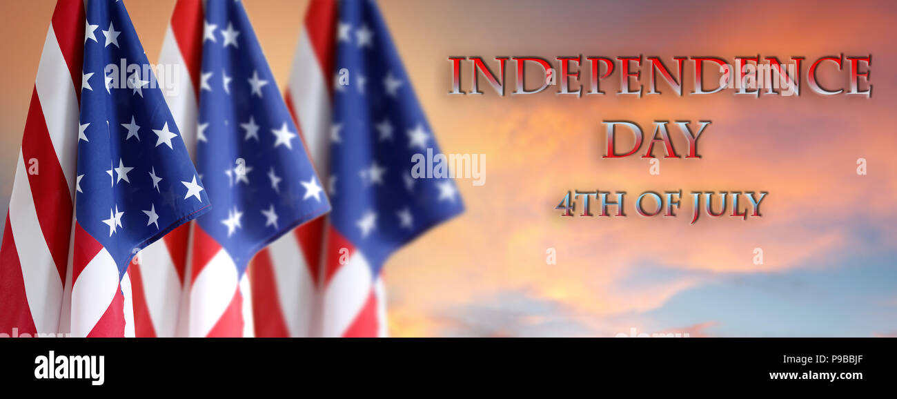 Three American flags in the sky. Independence Day Stock Photo - Alamy