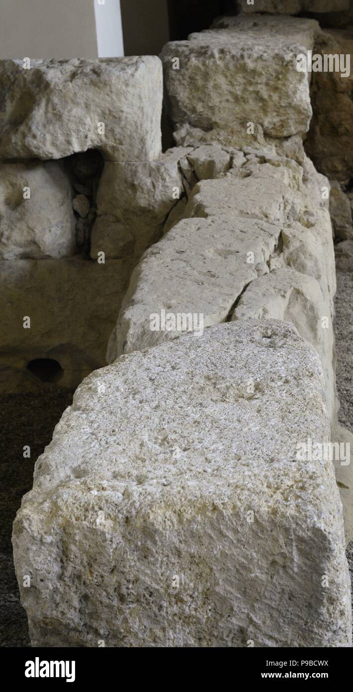 Stretch of Roman wall. Tarragona (ancient Tarraco), Spain. Stone from ...