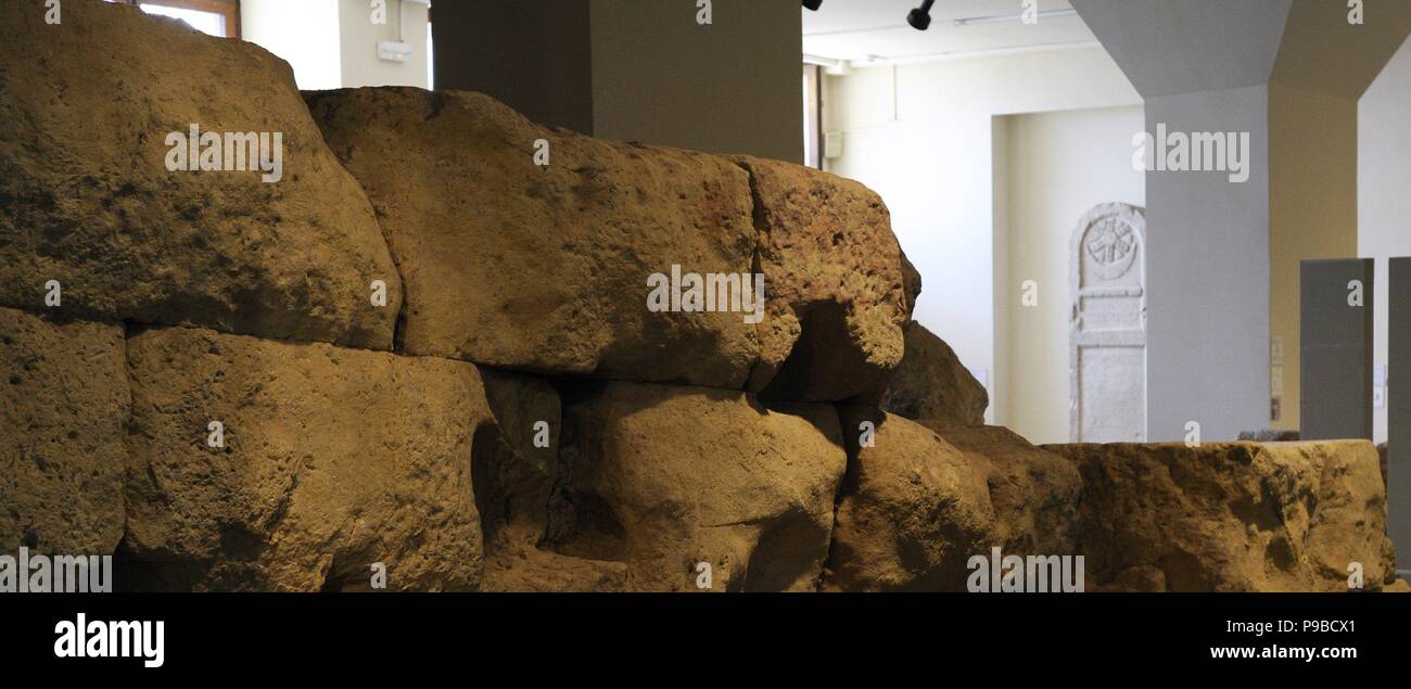 Stretch of Roman wall. Tarragona (ancient Tarraco), Spain. Stone from ...