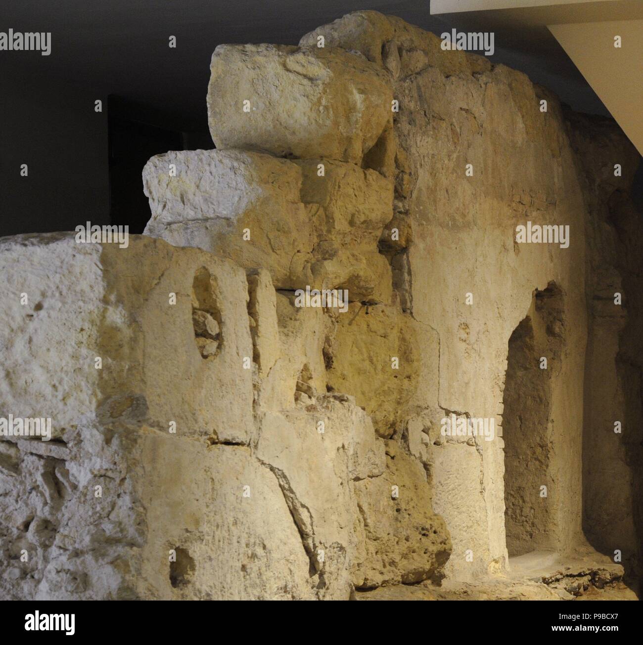 Stretch of Roman wall. Tarragona (ancient Tarraco), Spain. Stone from ...