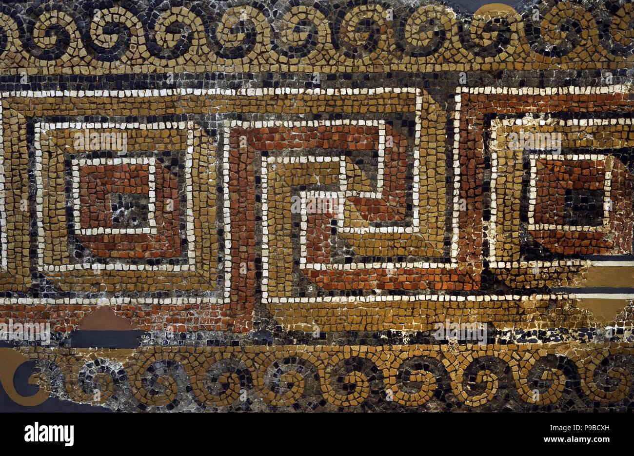 Mosaic of the Medusa, inspired on the myth of Perseus. Detail of edging ...