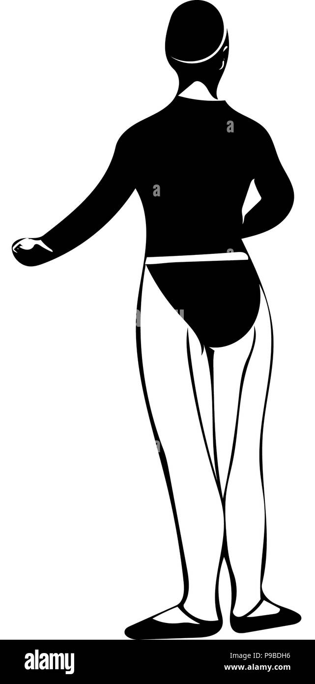 Black and white vector graphic of young ballet dance in 1st position ...