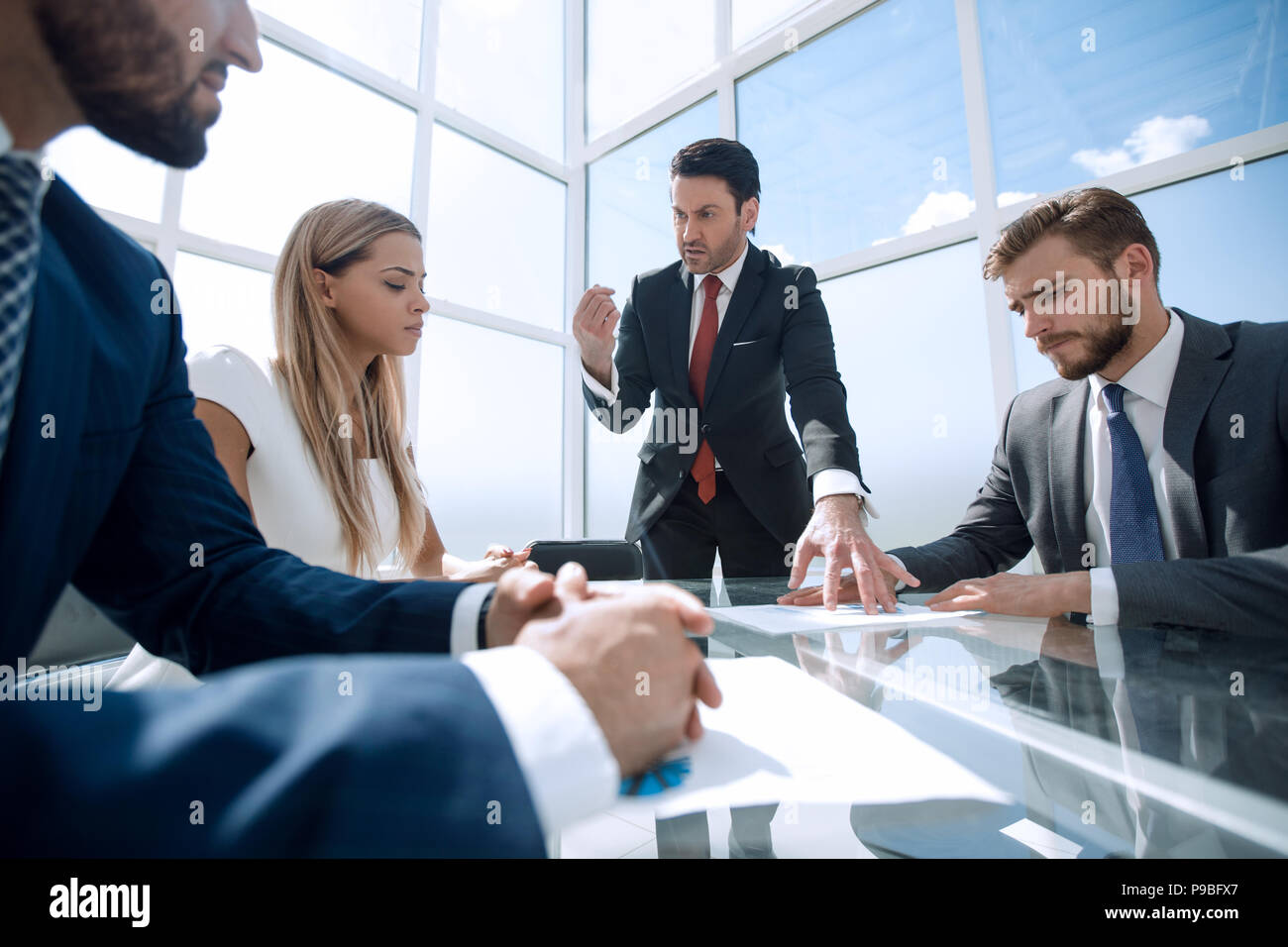 Angry male manager talking employees hi-res stock photography and ...