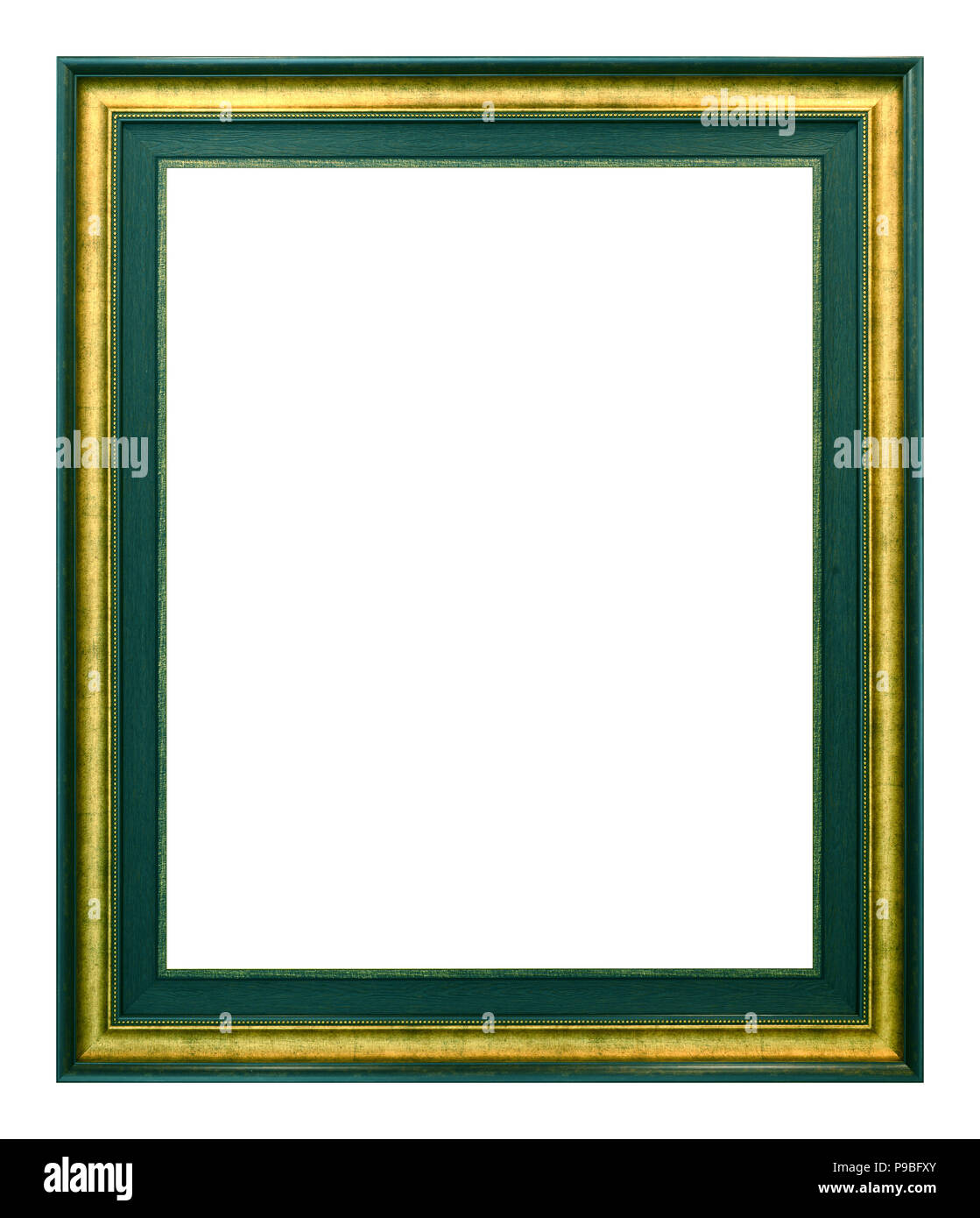 Antique gold and green frame isolated on the white background vintage ...