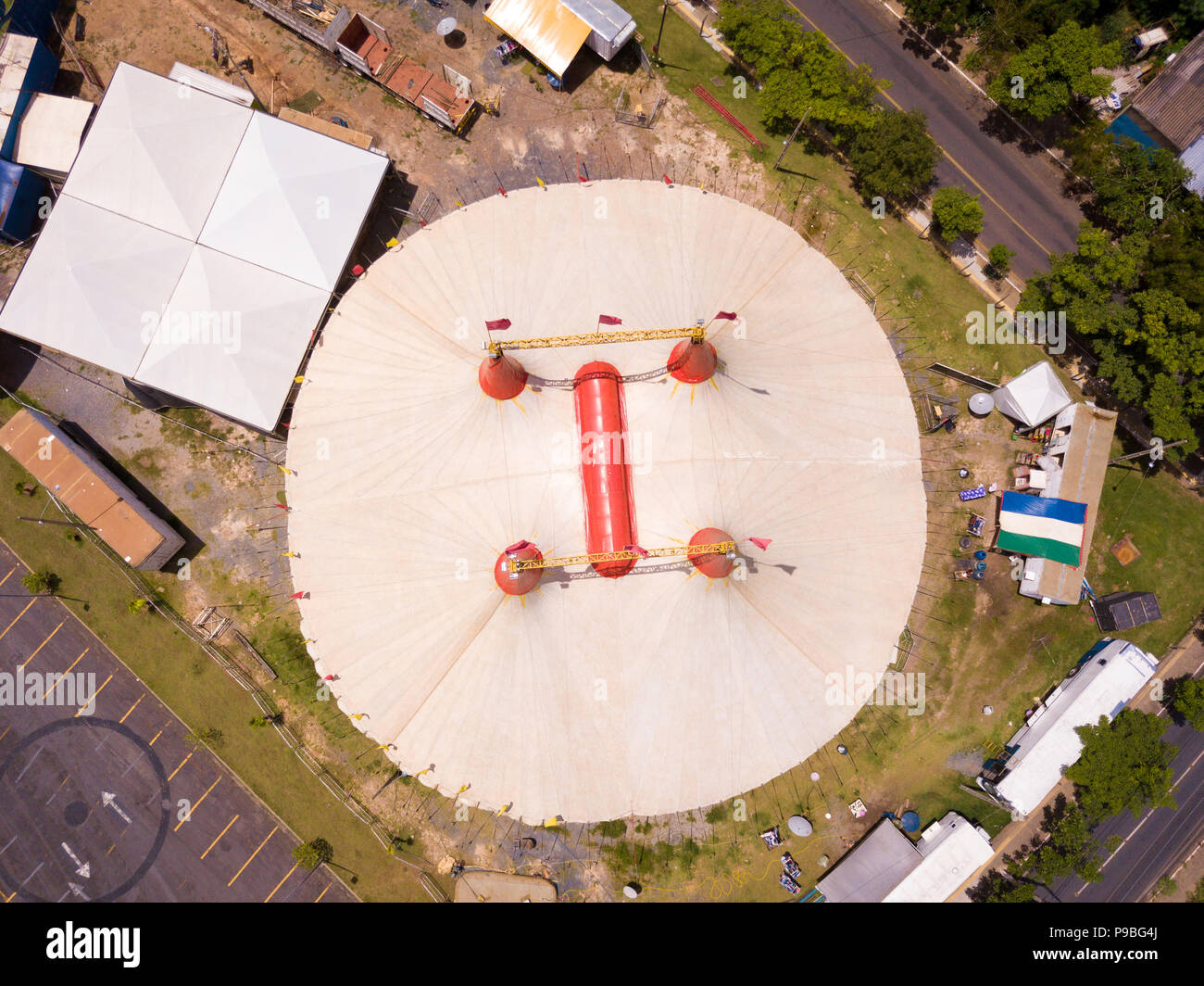 Aerial view of circus tent on city street Stock Photo - Alamy
