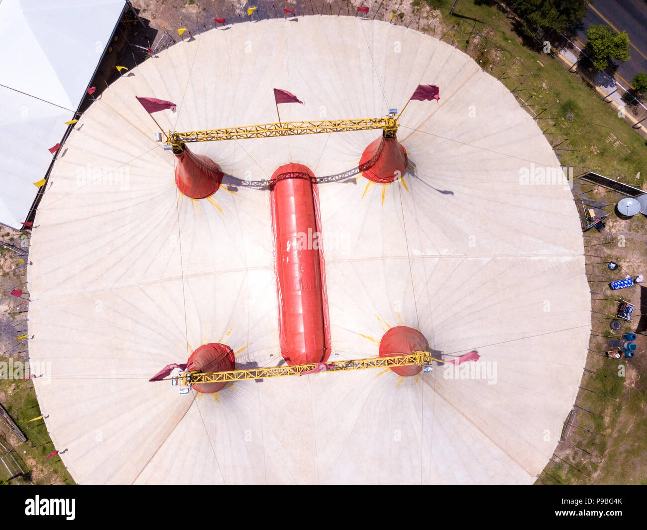 Aerial view of circus tent on city street Stock Photo - Alamy