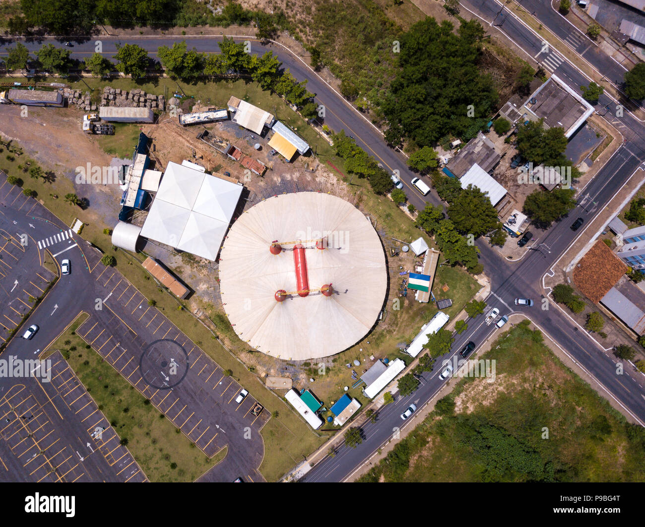 Aerial view of circus tent on city street Stock Photo - Alamy