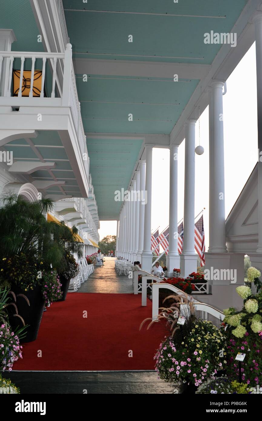 World's longest porch at sunrise at the Historic Grand Hotel on resort ...