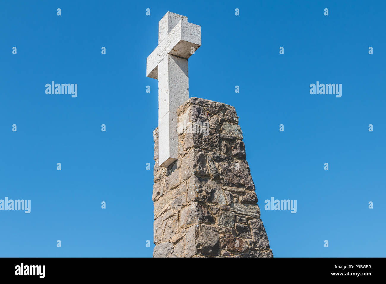 architectural detail of the Cabo da Roca cross in Portugal, the ...