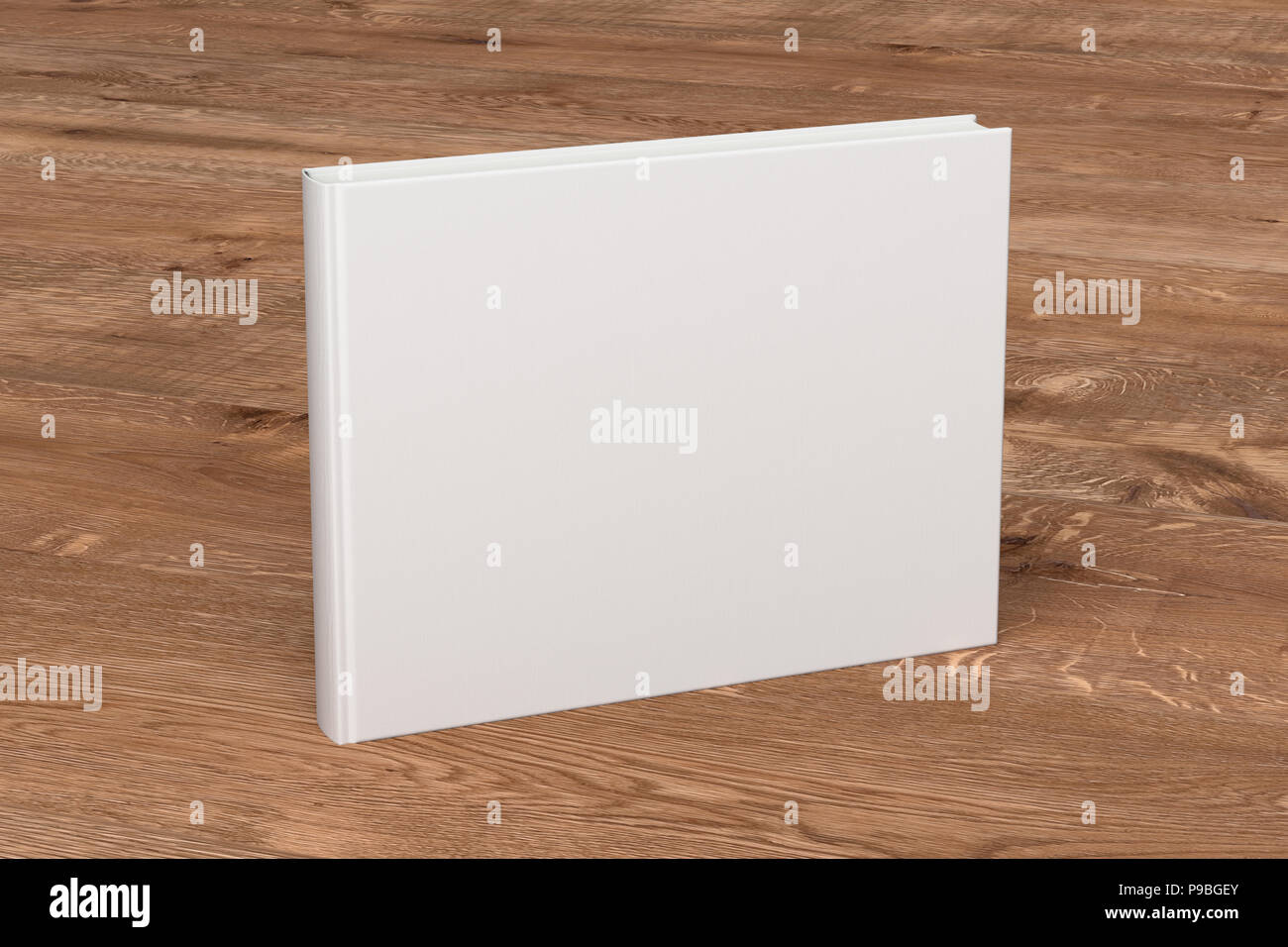 White blank book textured cover with landscape orientation standing ...