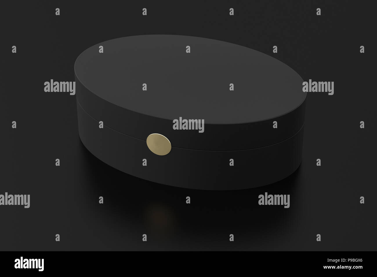 Black oval gift box isolated on black background with clipping path. 3d ...