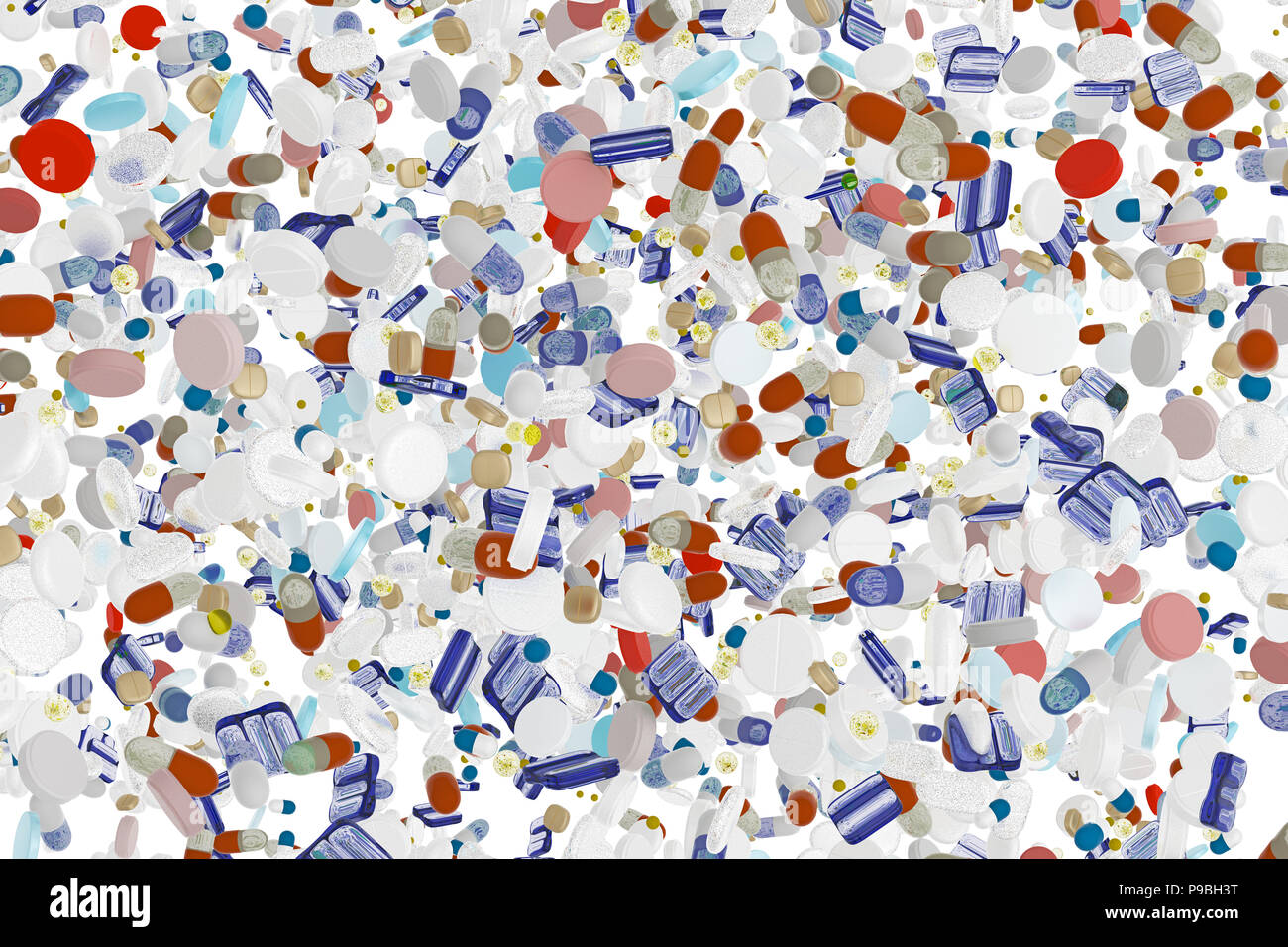 A lot of tablets and pills. Medicine background. 3d render Stock Photo ...