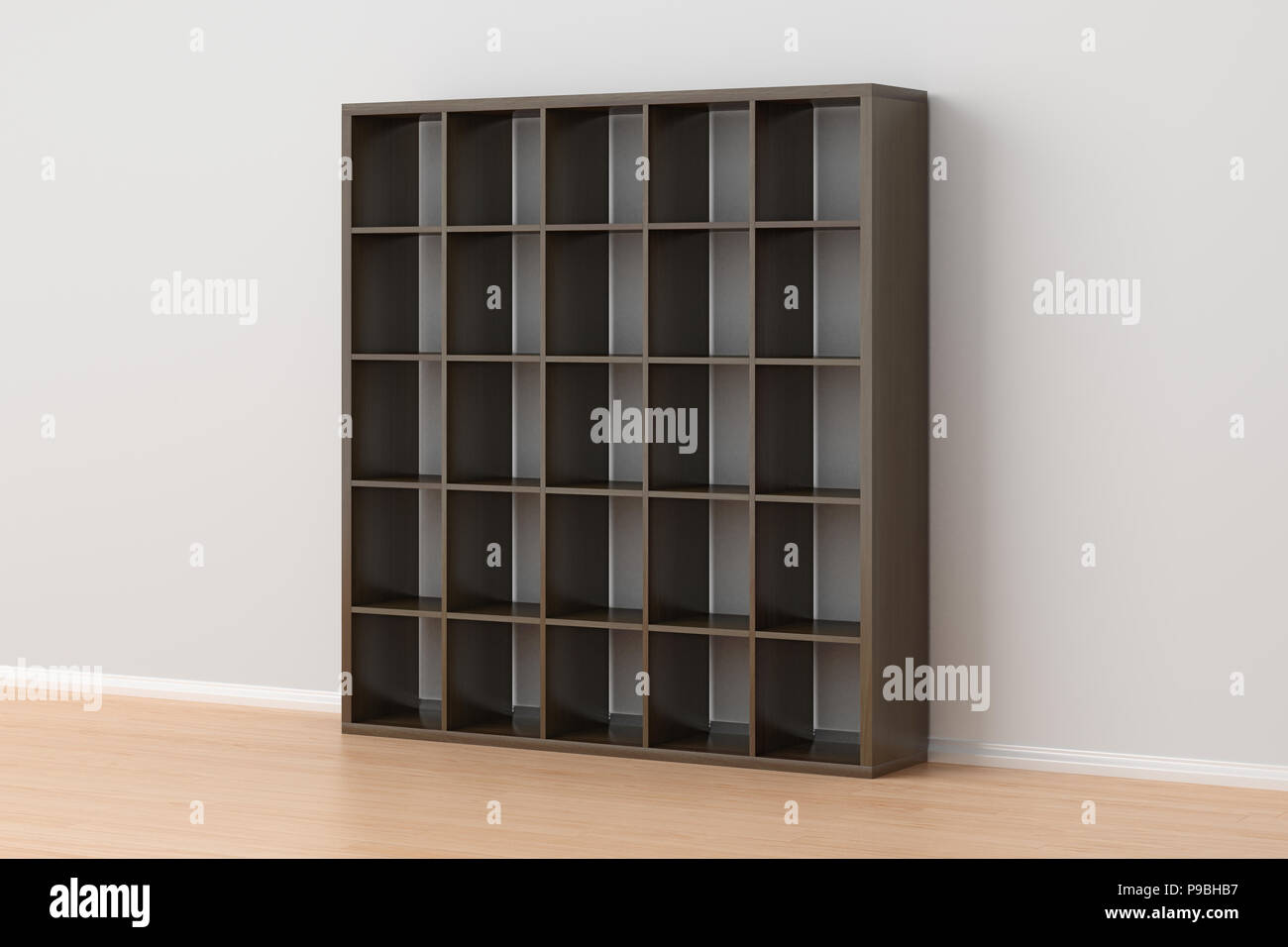 Empty dark brown book rack isolated in interior. 3d render Stock Photo ...