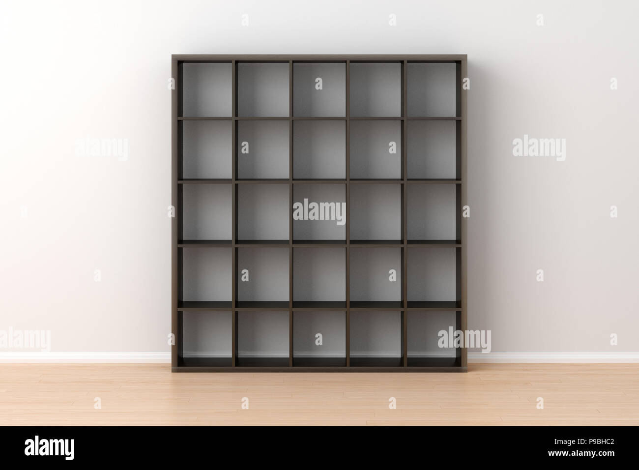 Empty dark brown book rack isolated in interior. 3d render Stock Photo ...