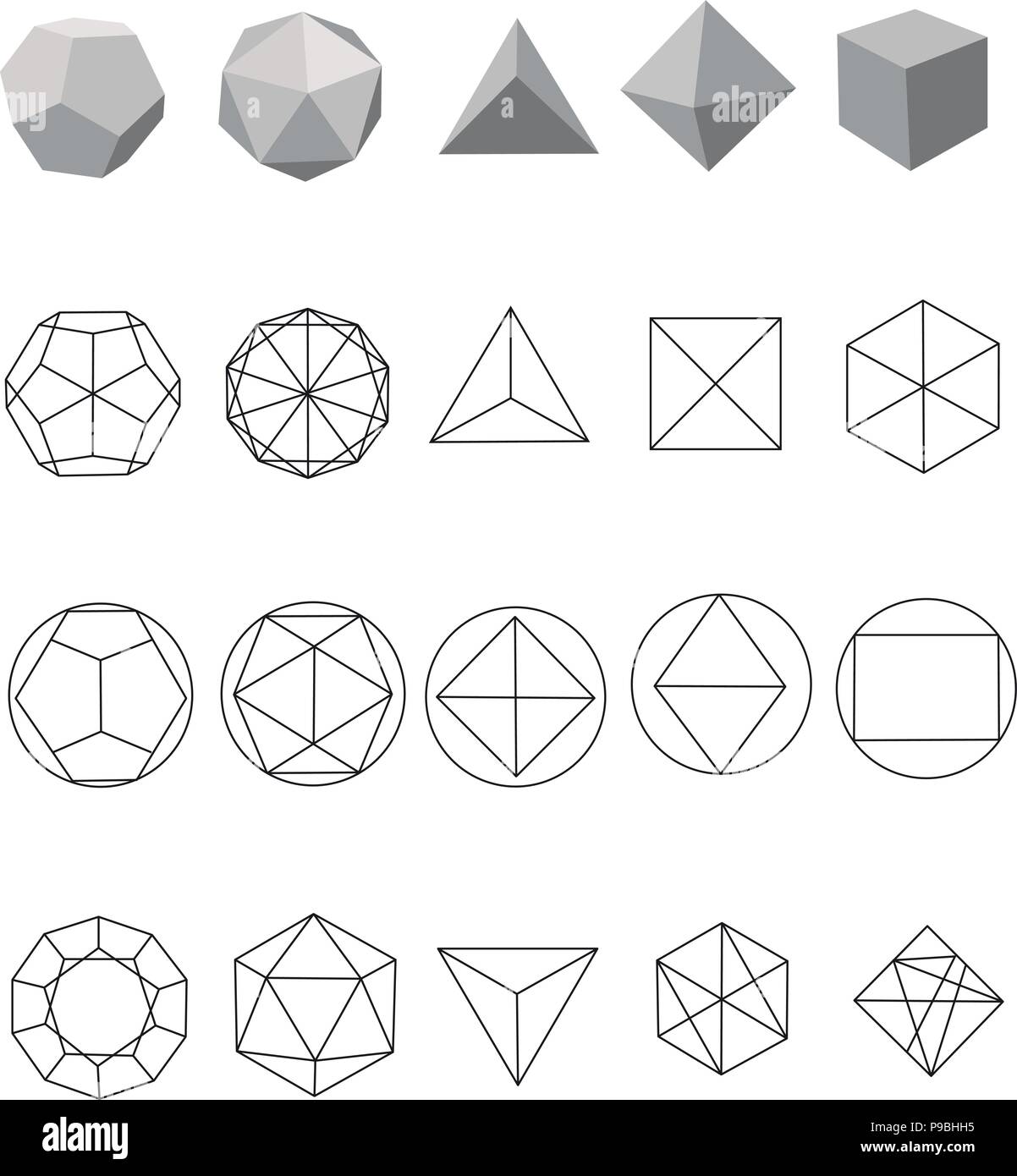 Vector illustration or drawing of some geometric polygonal figures ...