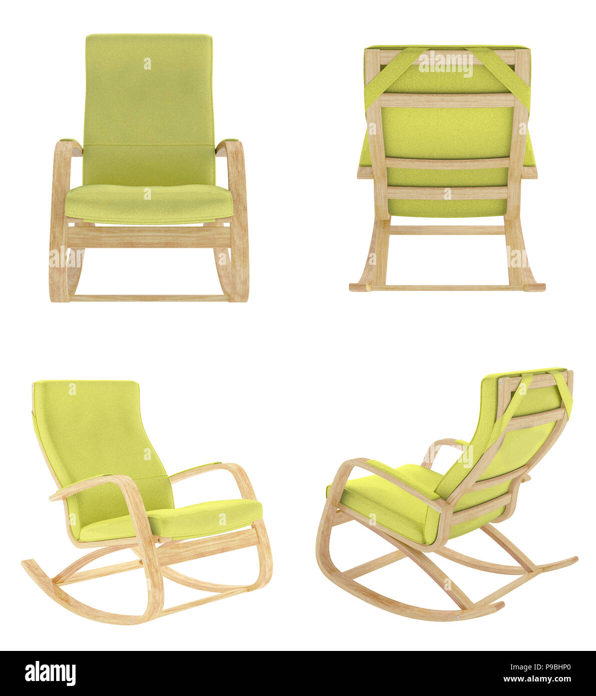 Set of yellow rocking chair isolated on white background. 3d render ...