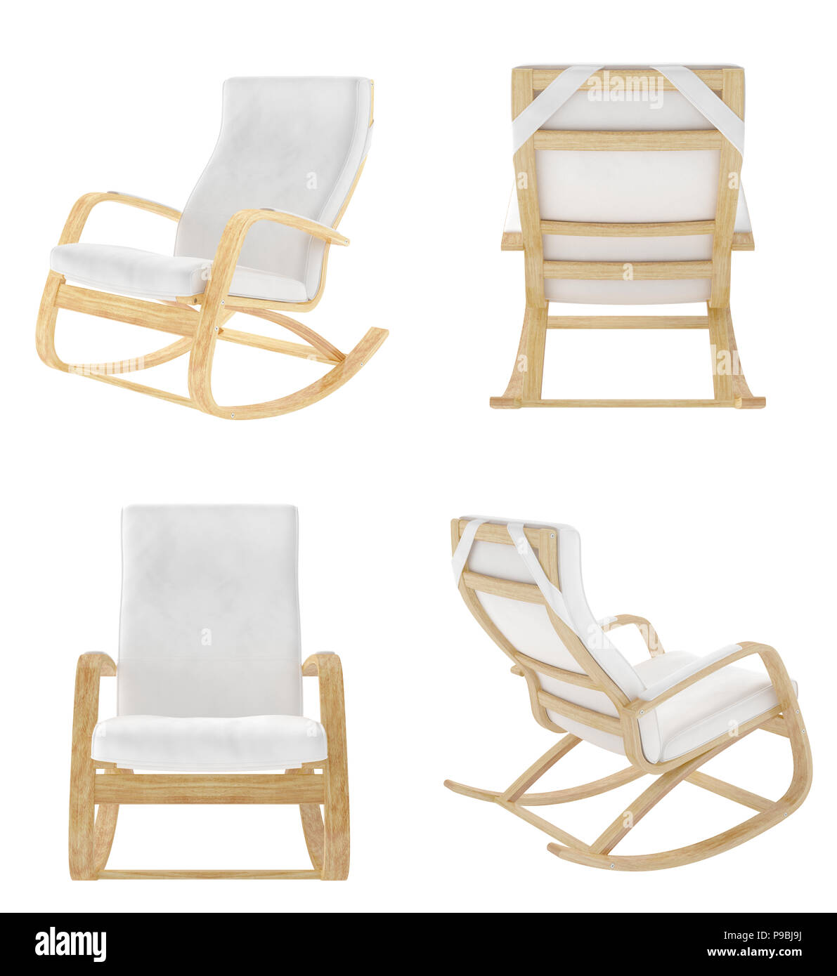 Set of white rocking chair isolated on white background. 3d render ...