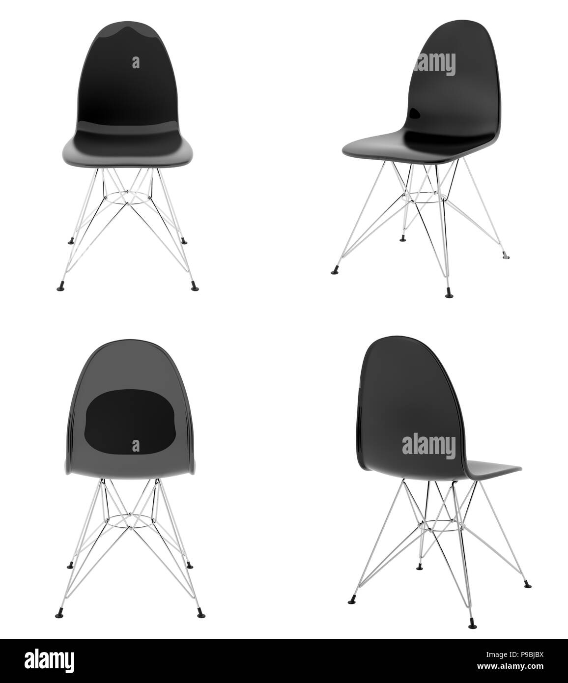 Set of modern design black plastic chair isolated on white background ...