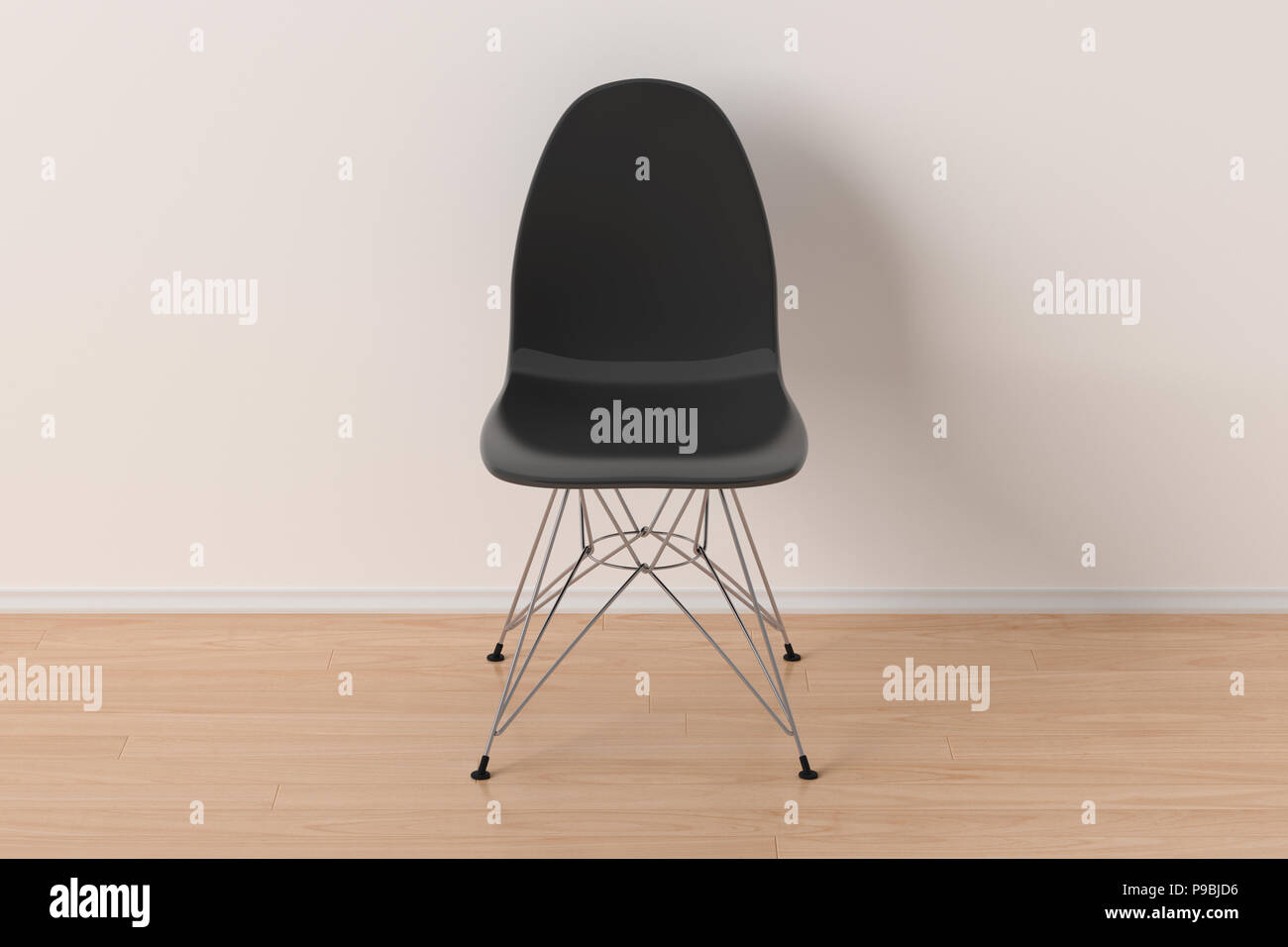 Modern design black plastic chair in empty interior. 3d render Stock ...
