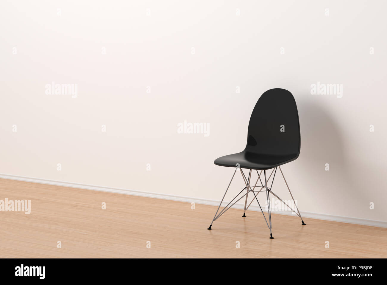 Modern design black plastic chair in empty interior. 3d render Stock ...