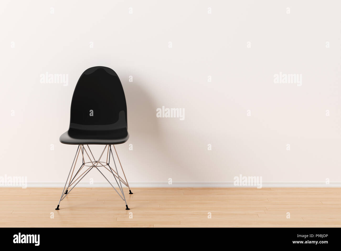 Modern design black plastic chair in empty interior. 3d render Stock ...
