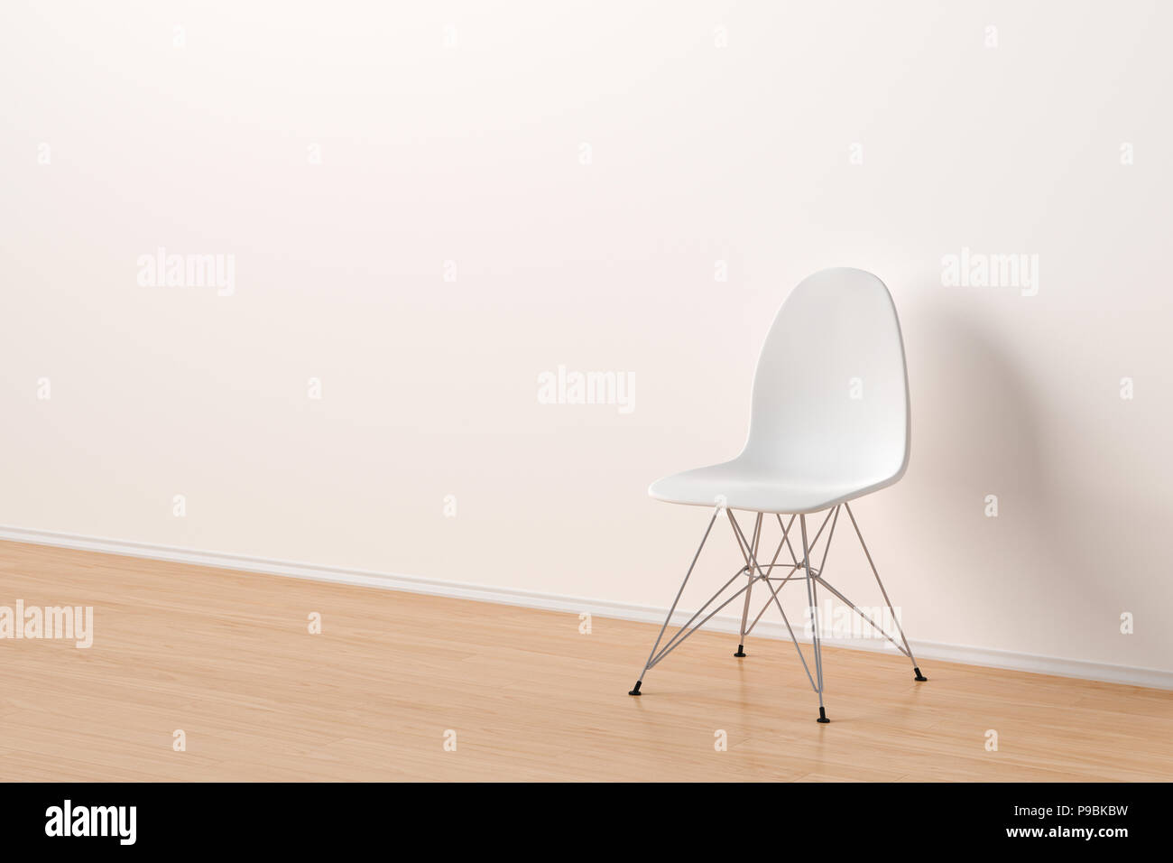 Modern design white plastic chair in empty interior. 3d render Stock ...