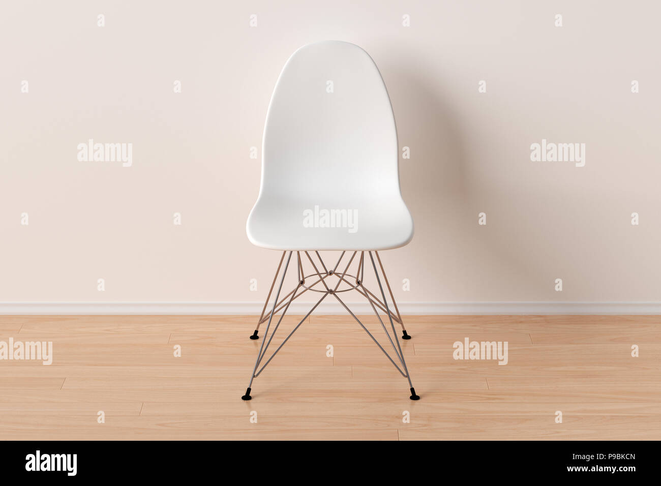 Modern design white plastic chair in empty interior. 3d render Stock ...