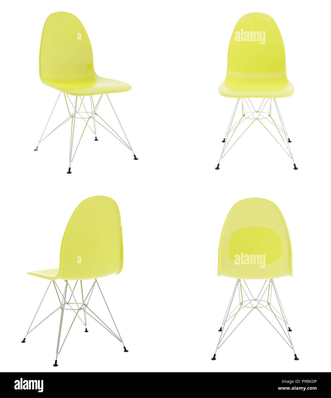 Set of modern design yellow plastic chair isolated on white background ...