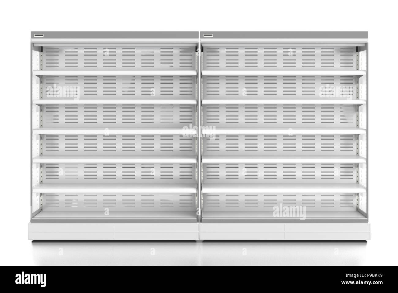 Pair of empty supermarket refrigerator showcase. Isolated on white ...