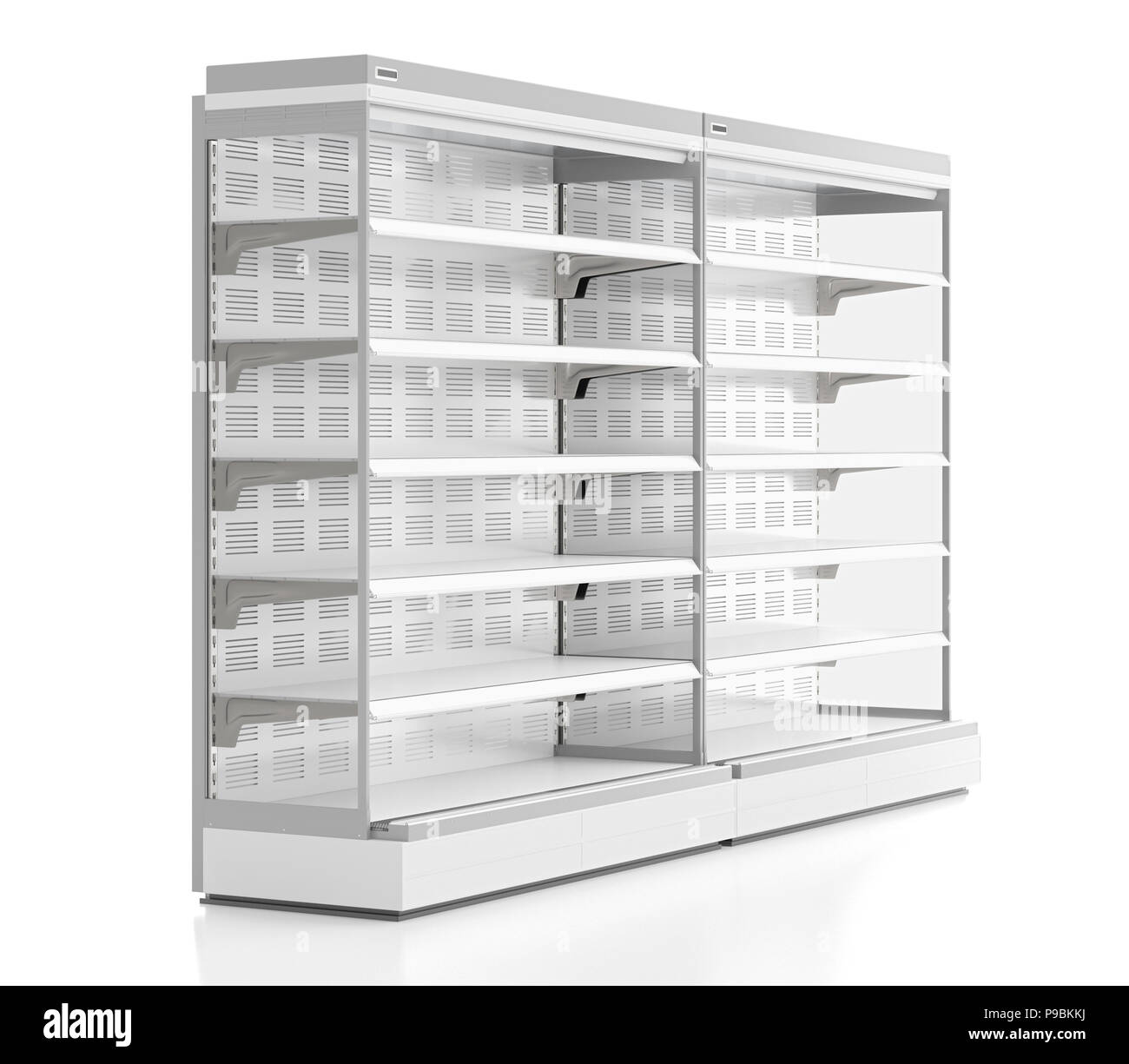 Pair of empty supermarket refrigerator showcase. Isolated on white ...