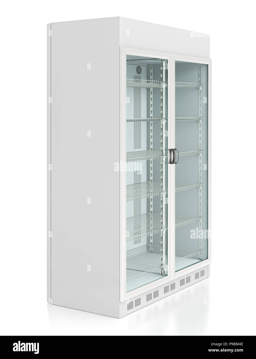 Empty glass two door display refrigerator. Isolated on white background ...