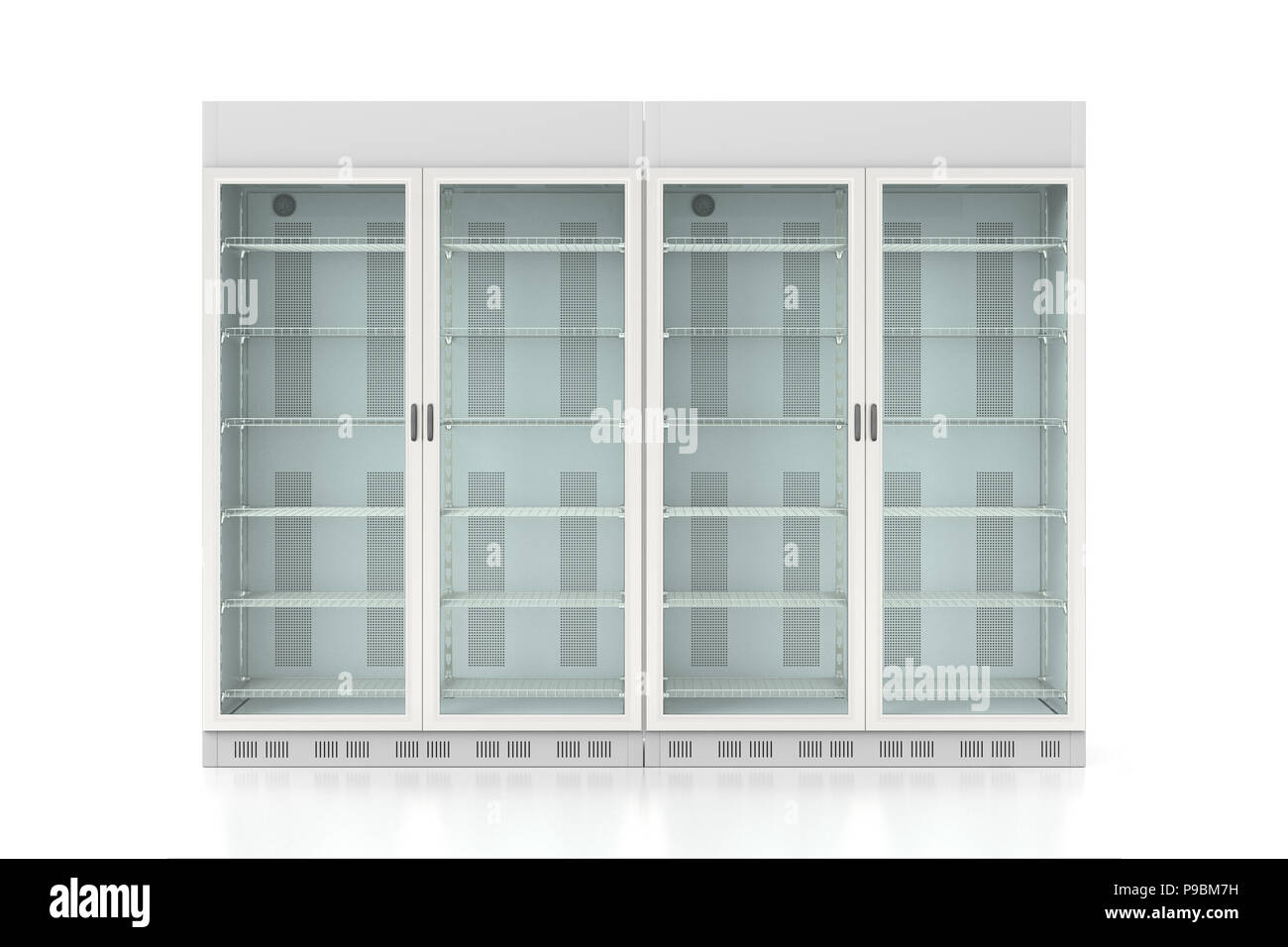 Set of empty glass two door display refrigerator. Isolated on white ...