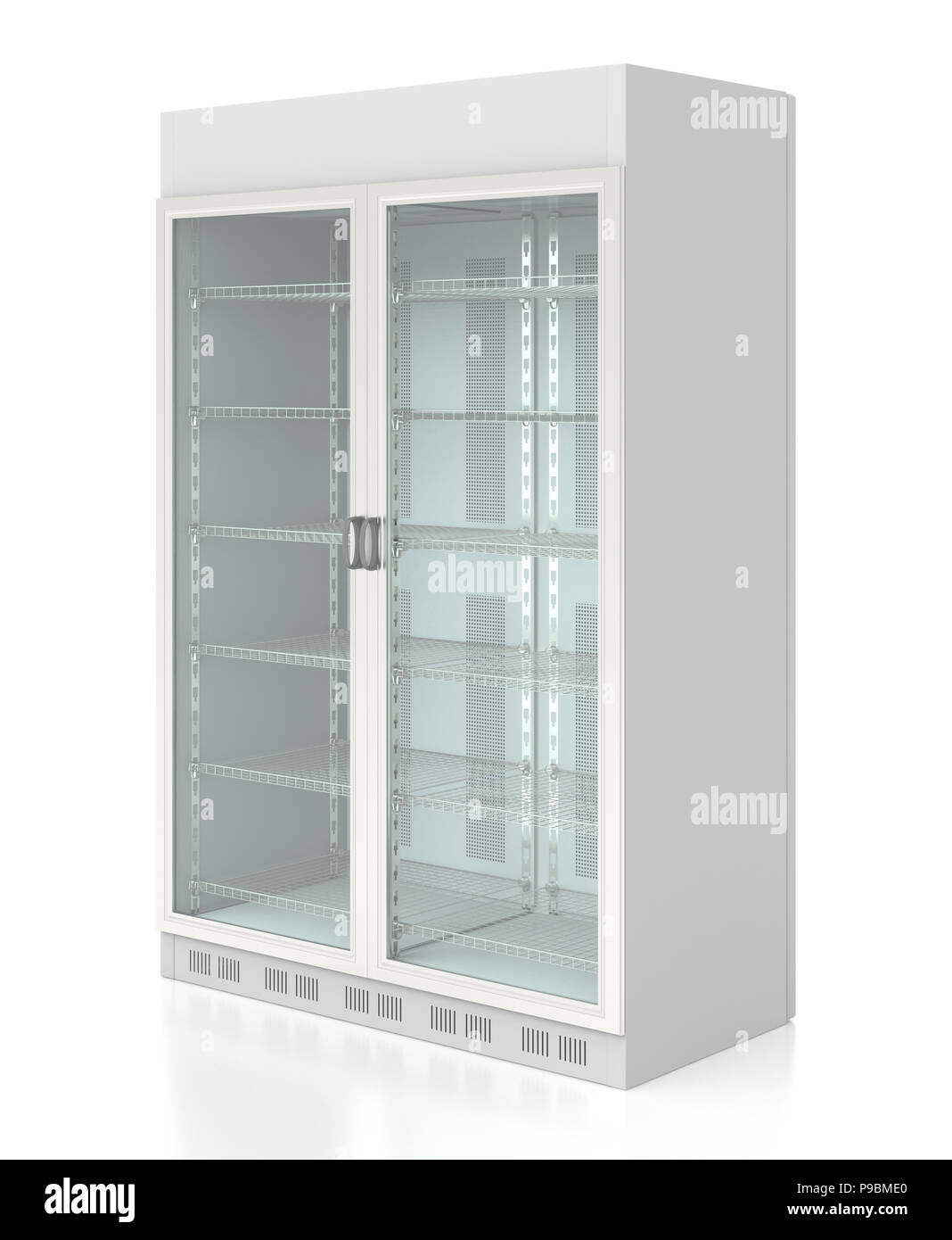 Empty glass two door display refrigerator. Isolated on white background ...
