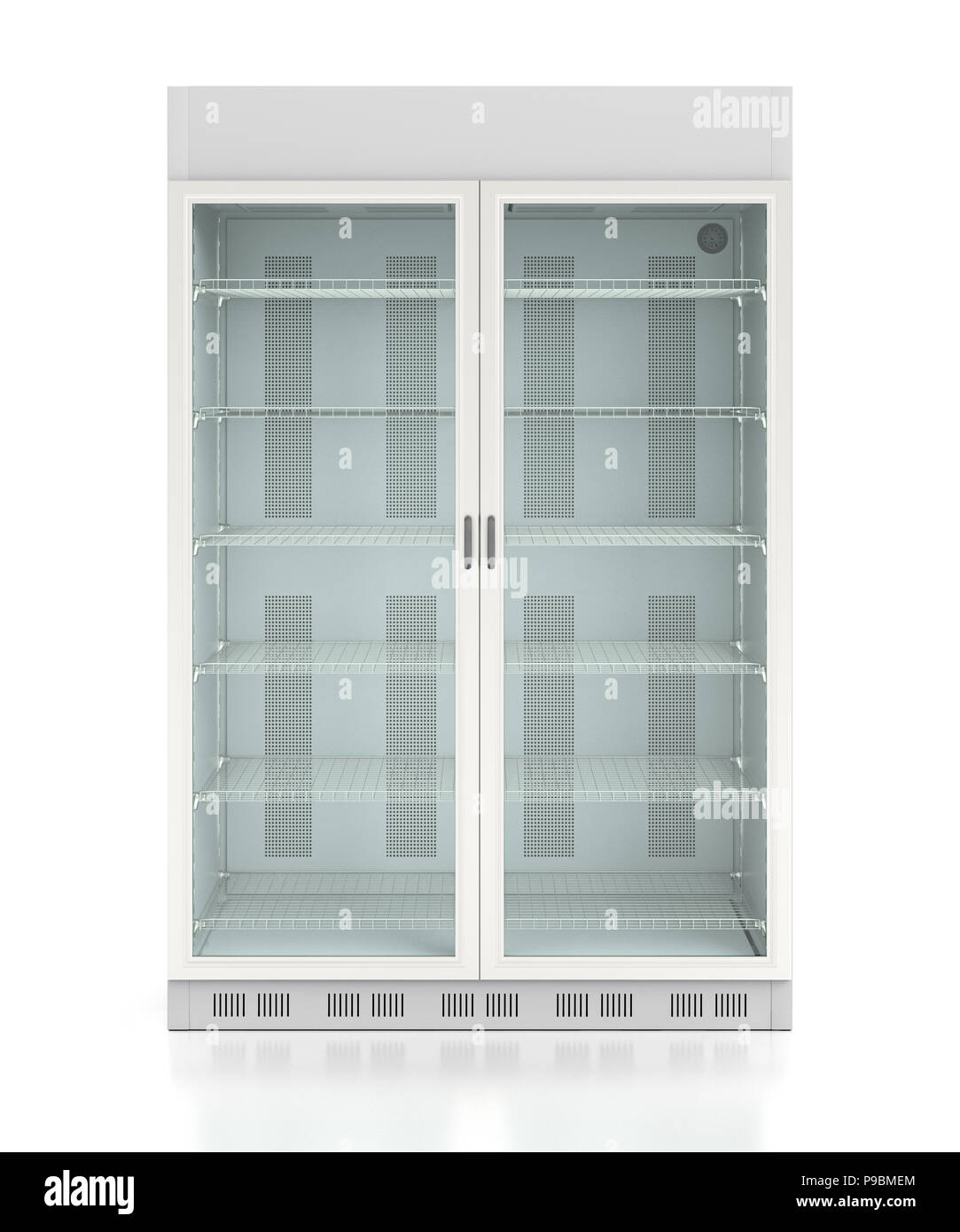 Empty glass two door display refrigerator. Isolated on white background ...